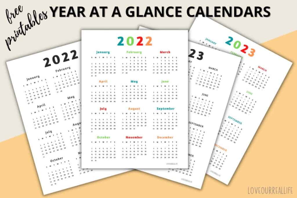 2022 Year at a Glance Calendar - FREE Printable PDF ⋆ Love Our Real Life