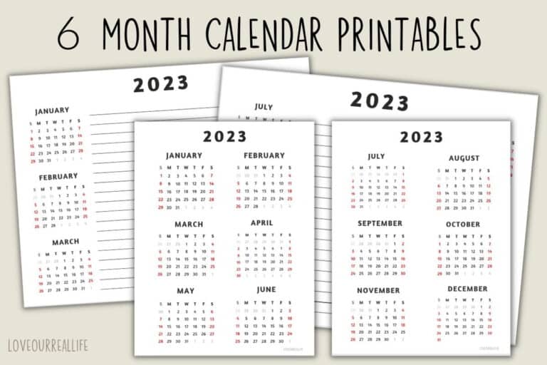 Six Months Calendar Printable FREE Template Love Our Real Life