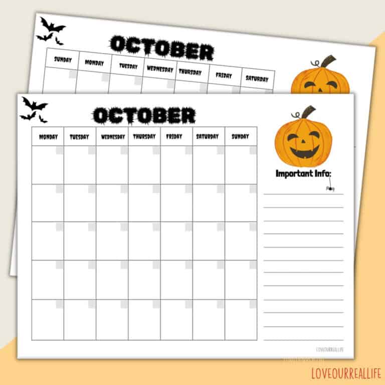 Halloween Calendar Template- FREE Month of October Printable ⋆ Love Our ...