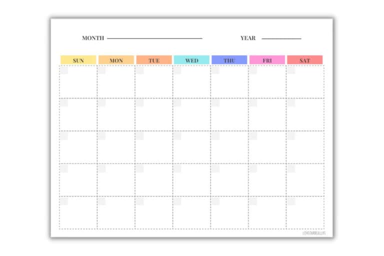 FREE Blank Undated Monthly Calendar Printable Template ⋆ Love Our Real Life