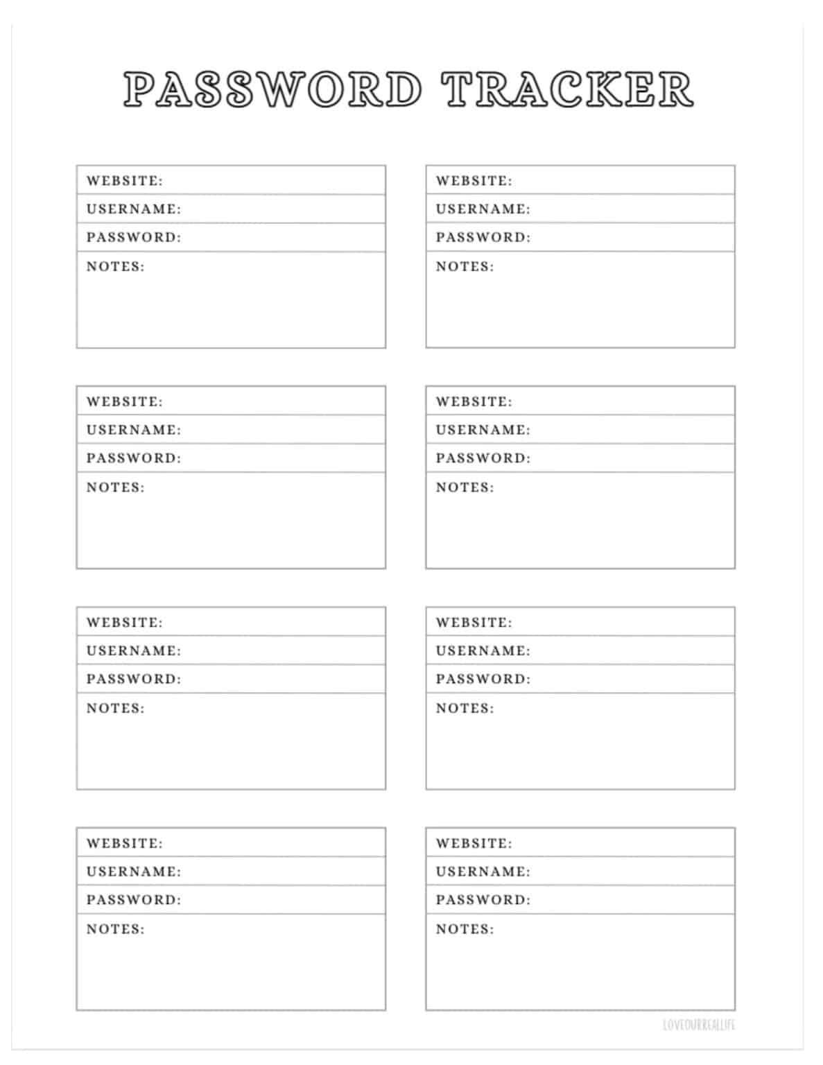 5 FREE Password Tracker Log Printable Templates to Download ⋆ Love Our ...