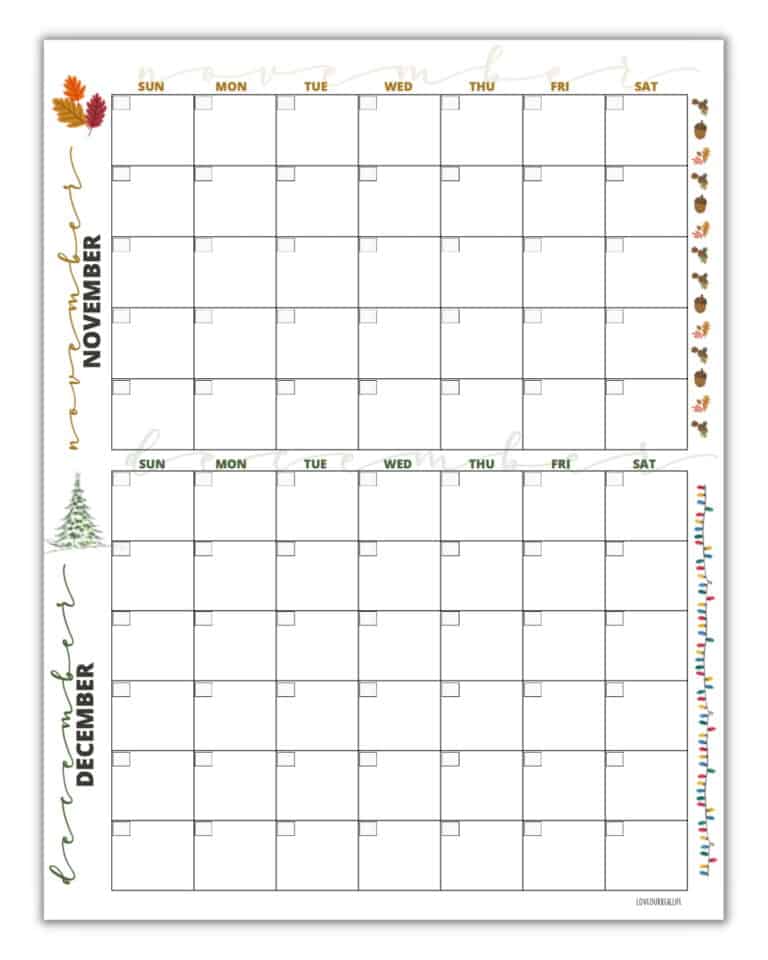 FREE Printable November & December Calendar Templates (2024) ⋆ Love Our ...