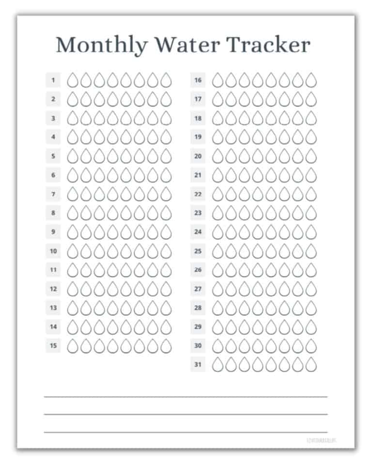 Free Monthly Water Tracker Printable (Meet Your Hydration Goals) ⋆ Love ...