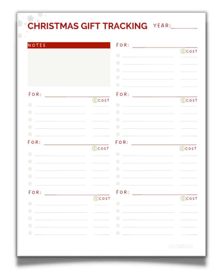 FREE Printable Christmas Gift Tracking List- Get Organized ⋆ Love Our ...