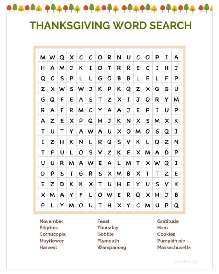 Thanksgiving Word Search Puzzle - FREE Printable PDF ⋆ Love Our Real Life