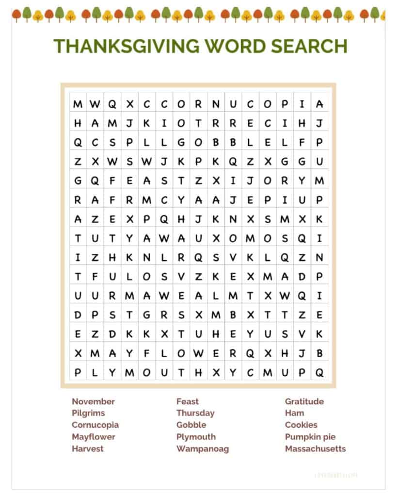Thanksgiving Word Search Puzzle - FREE Printable PDF ⋆ Love Our Real Life