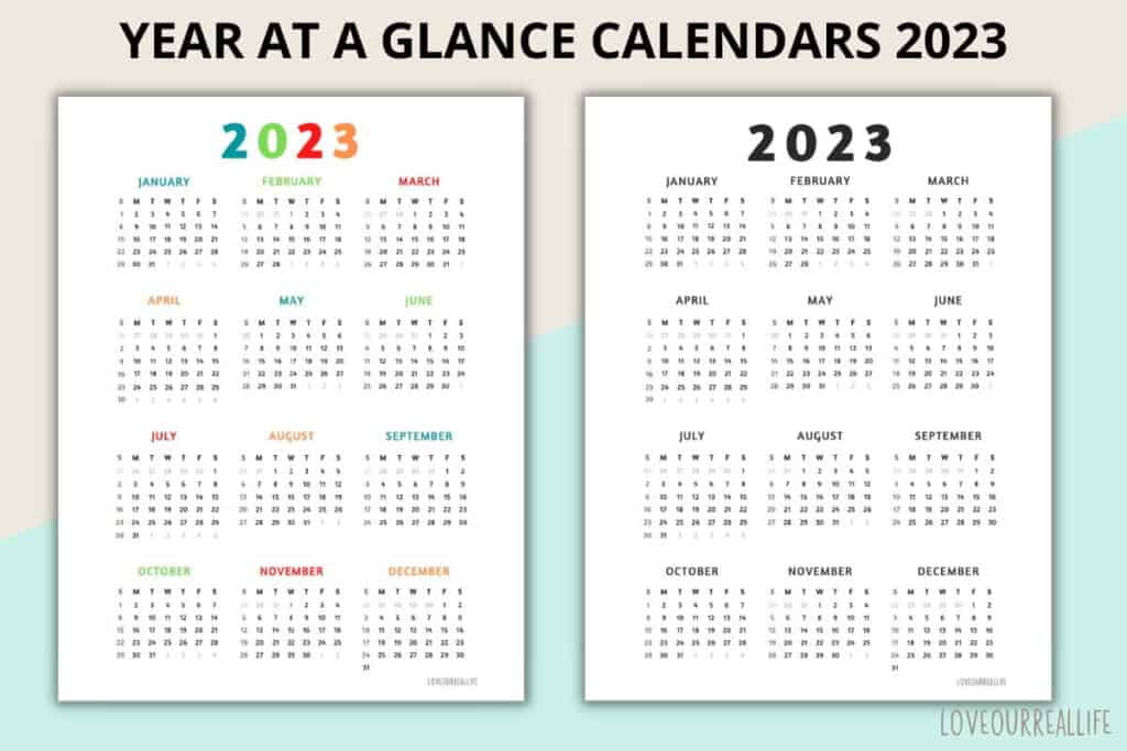 2023 Year at a Glance Calendar - FREE Printable PDF ⋆ Love Our Real Life