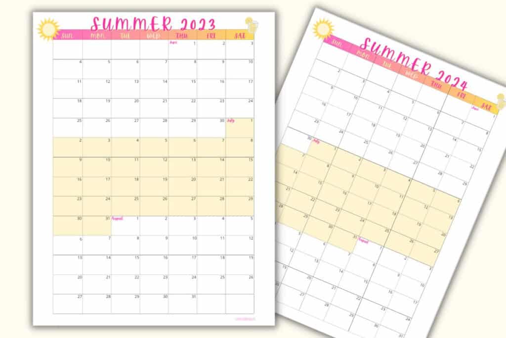 Free Summer Calendar Printable for 2023 and 2024 ⋆ Love Our Real Life