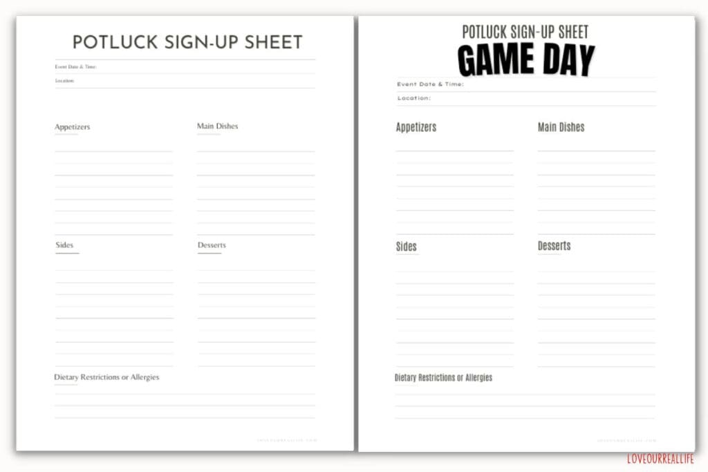 FREE Printable Potluck Sign Up Sheet - For Any Occasion ⋆ Love Our Real ...