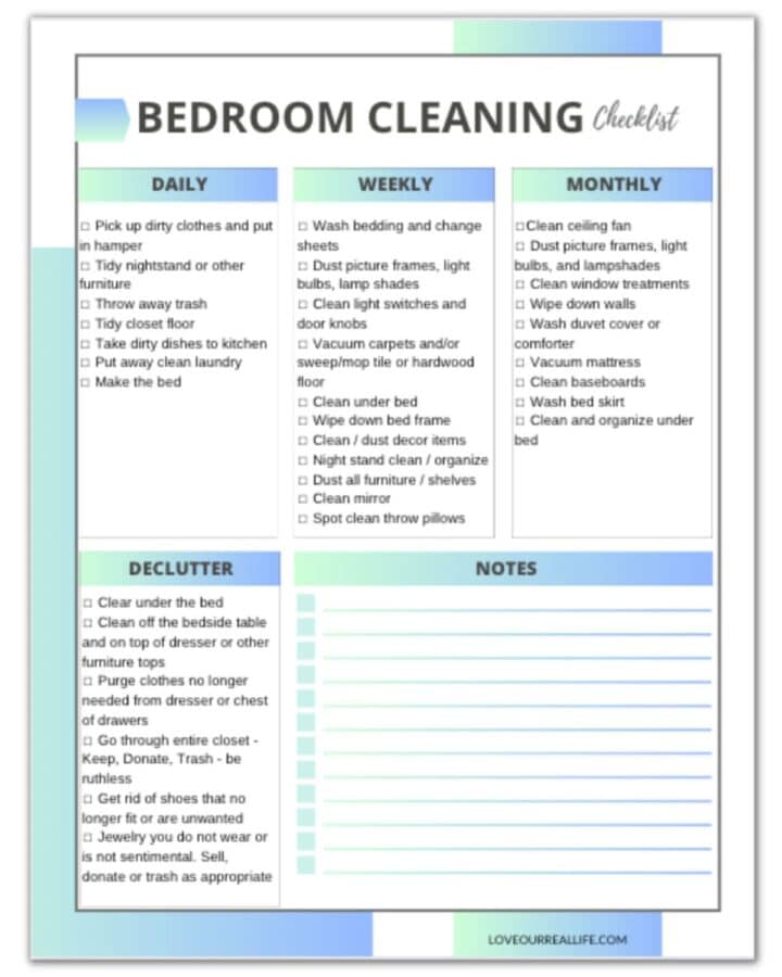 Free Printable Bedroom Cleaning Checklist - Daily, Weekly, Monthly ⋆ ...