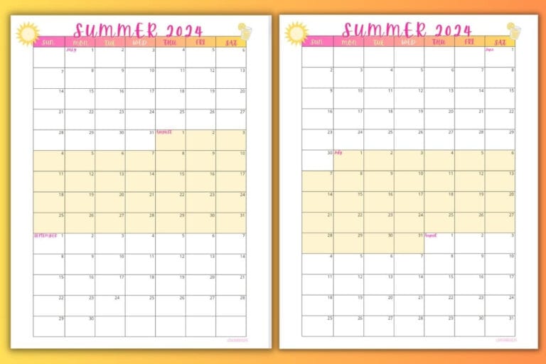 Free Summer Calendar Printable for 2024 ⋆ Love Our Real Life