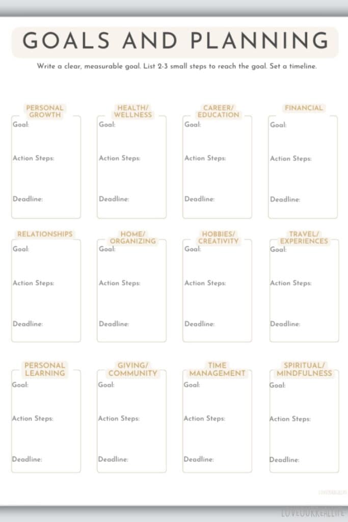 Free Goal Planning Worksheet: Setting Meaningful Goals in Every Area of ...