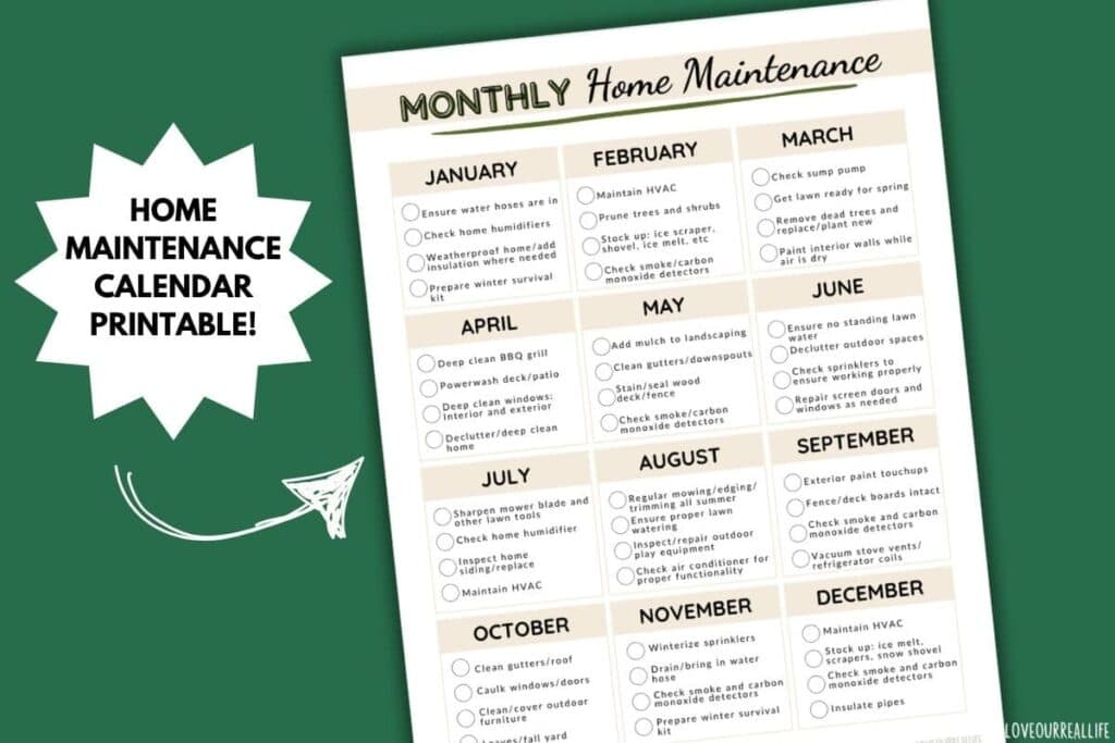 Monthly Home Maintenance Calendar (Free Printable!) ⋆ Love Our Real Life